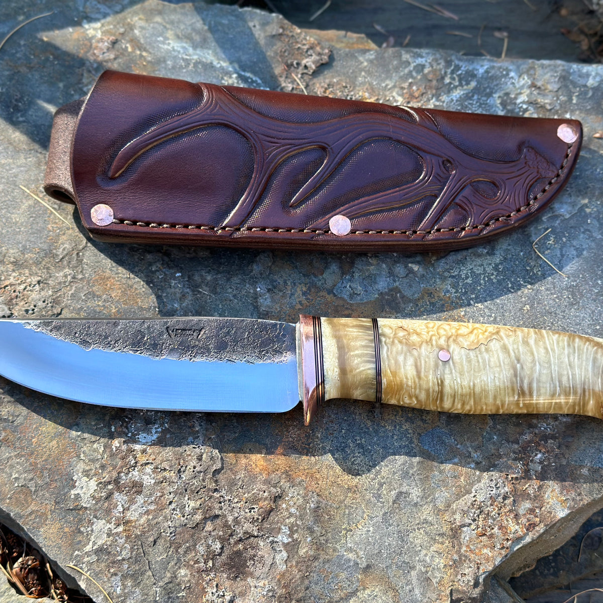 Musk Ox Boss Hunter w/ Carved Elk Antler Sheath – Behring Made