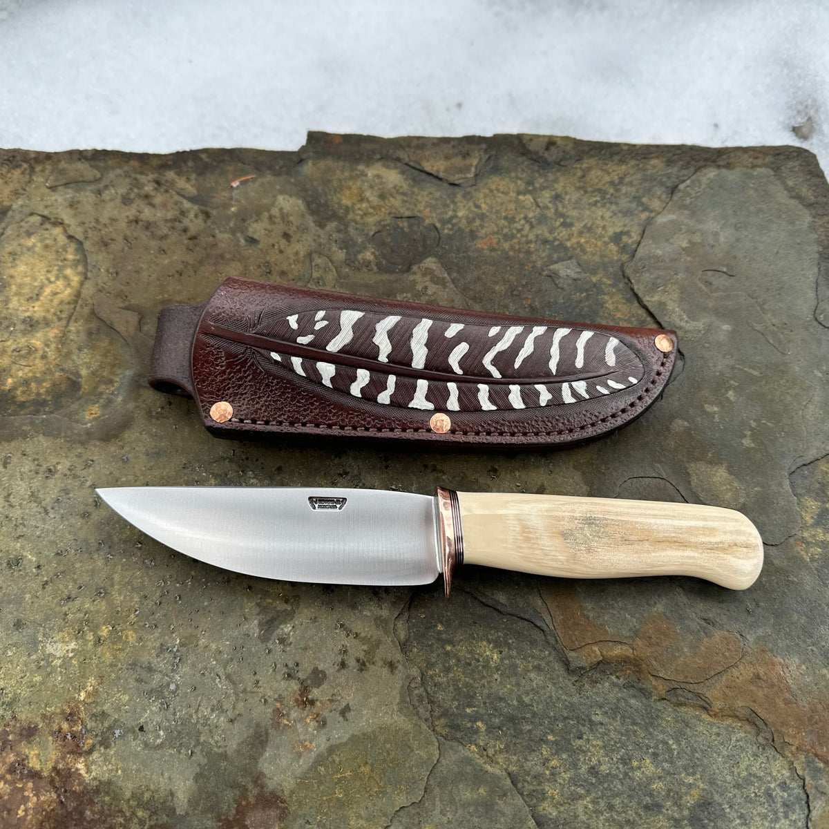 Mammoth Ivory Hunter w/ Turkey Feather Sheath – Behring Made
