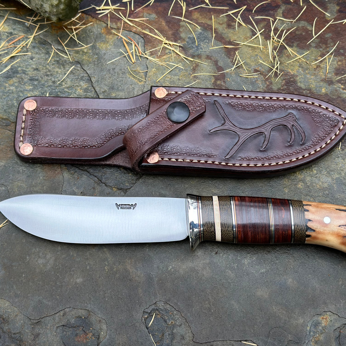 Scagel Style Semi Skinner with Carved Elk Antler Belt Sheath – Behring Made
