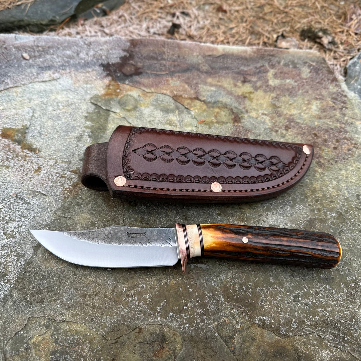 Sambar Red Stag & Walrus Ivory Clip Point Hunter – Behring Made