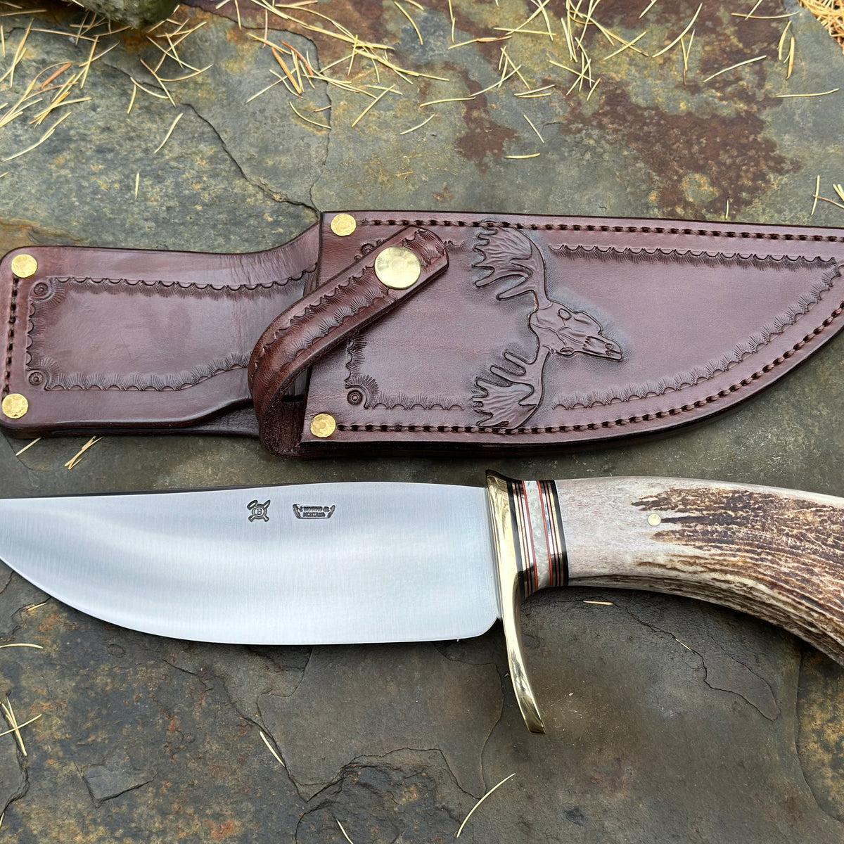 Moose Antler Camp Knife with Moose Themed Belt Sheath – Behring Made