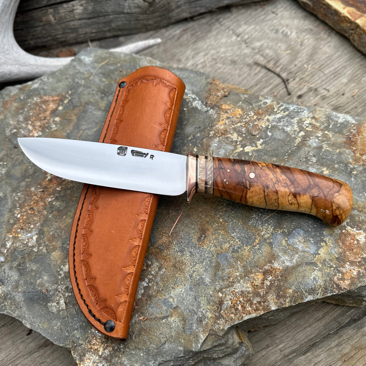 Spalted Maple & Musk Ox Drop Point – Behring Made
