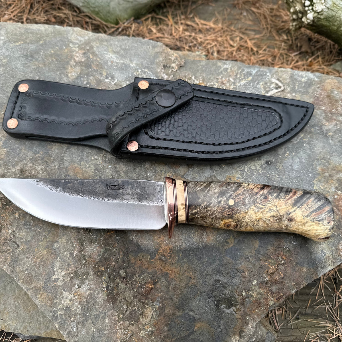 Buckeye Burl & Mammoth Ivory Hunter w/ Black Beavertail Inlayed Sheath ...
